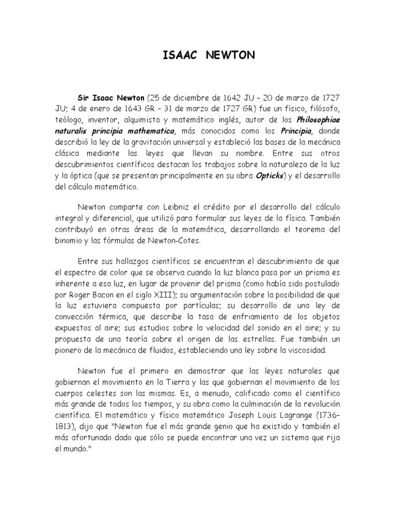 Isaac Newton | PDF | Isaac Newton | Fuerza