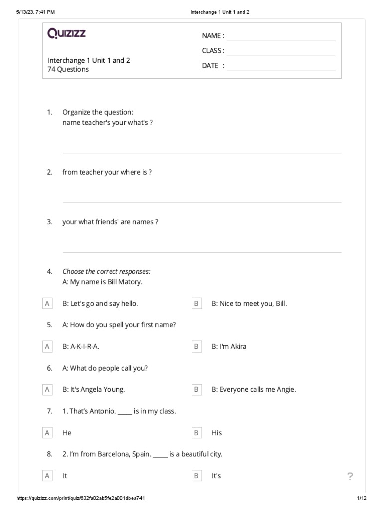 Interchange 1 Unit 1 and 2 | PDF | Workweek And Weekend