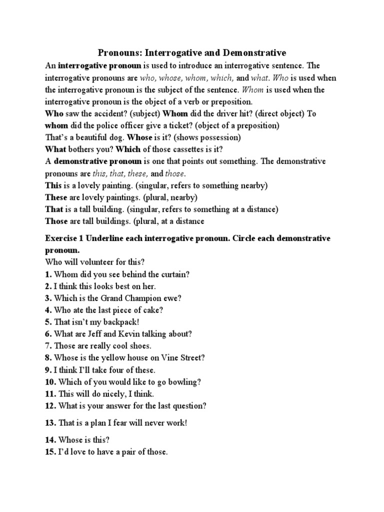 Pronouns Interrogative and Demonstrative | PDF | Language Arts & Discipline