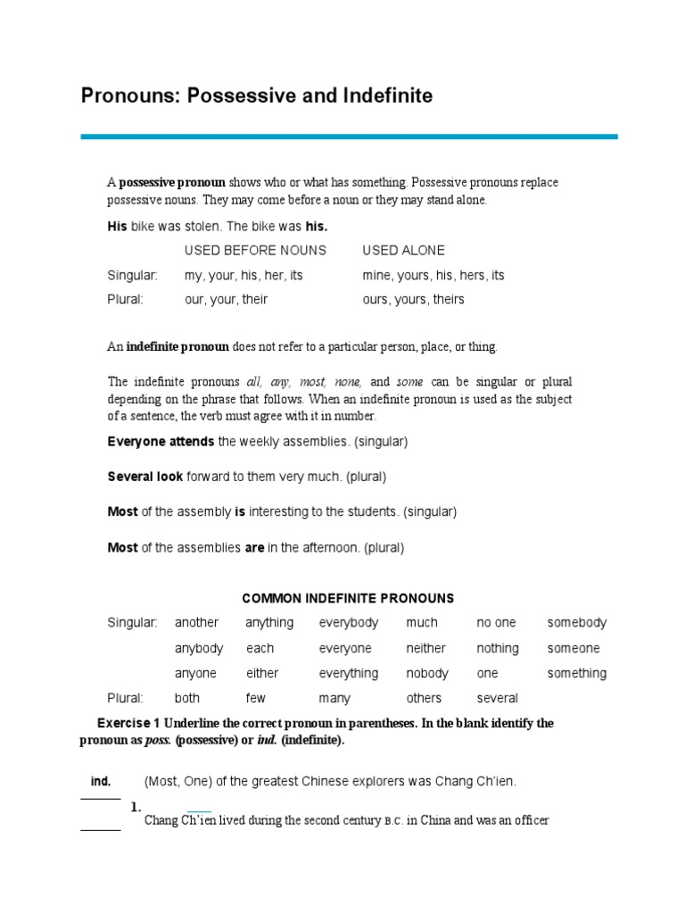 Understanding Possessive and Indefinite Pronouns | PDF | Pronoun ...