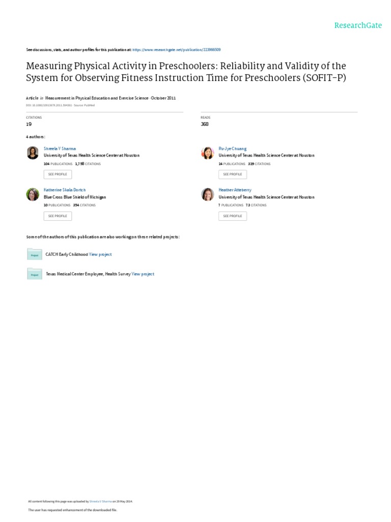 Measuring Physical Activity in Preschoolers Reliab | PDF | Clinical ...