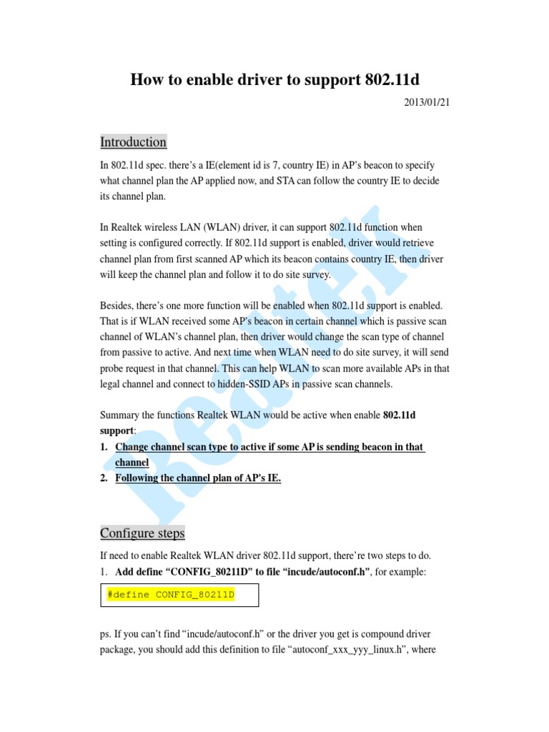 HowTo Enable Driver To Support 80211d | PDF