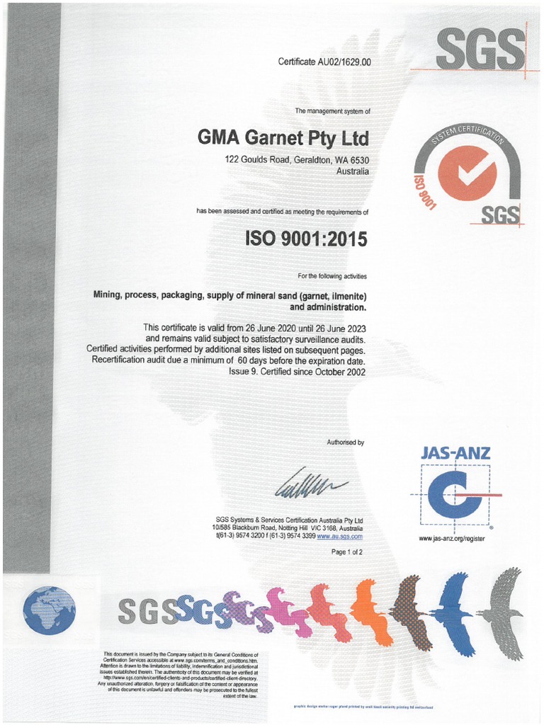 GMA Quality ISO-9001 Certificate 2020-2023 | PDF