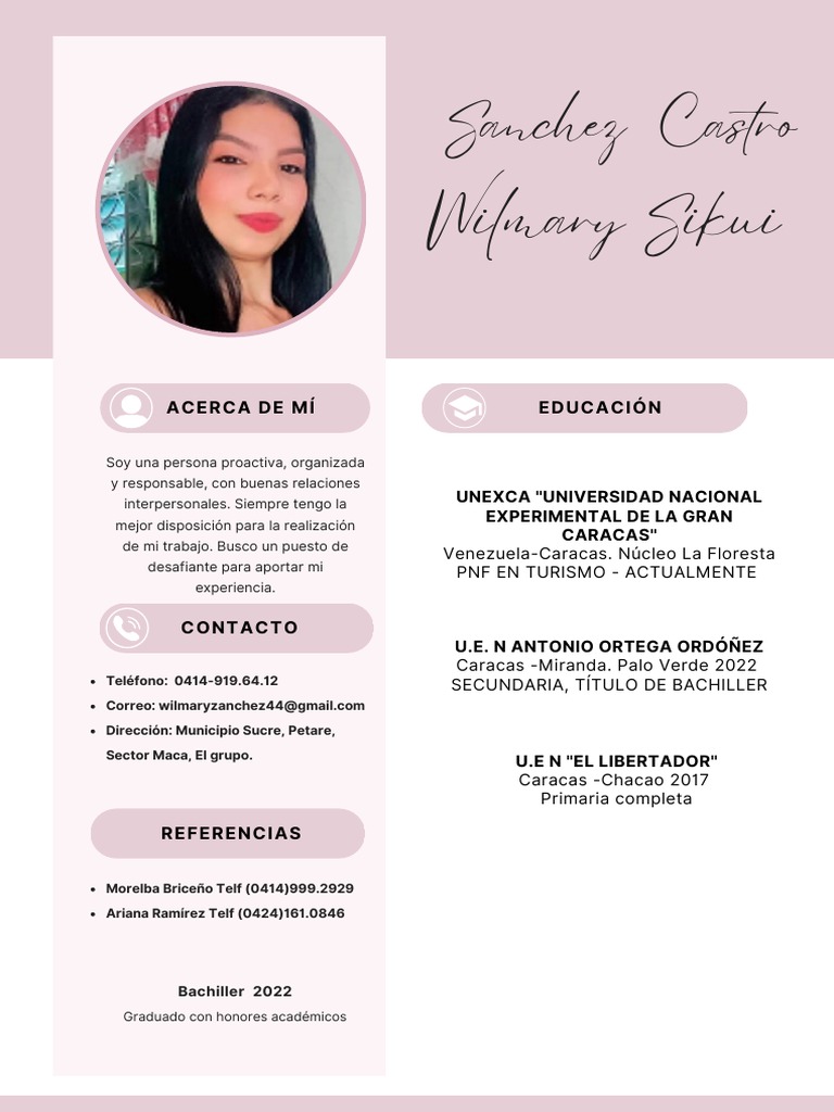 Curriculum Vitae de Mujer Profesional Con Foto Femenino Rosa | PDF