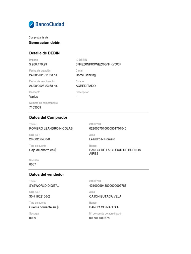 Comprobante de Generación Debin | PDF