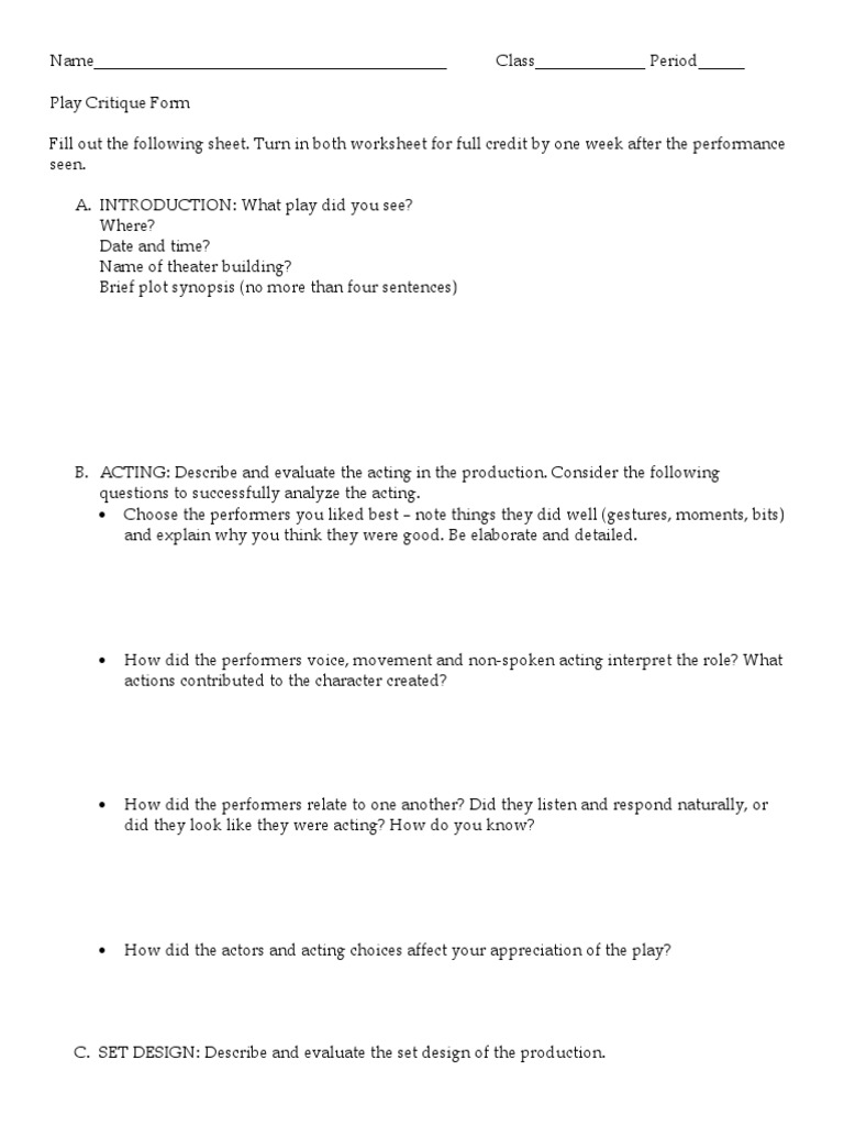 Play Critique Form | PDF
