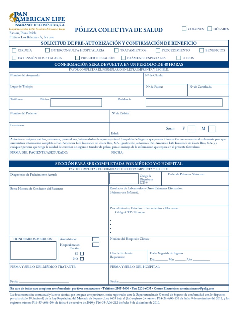 FormPreautorizacion | PDF | Póliza de seguros | Hospital