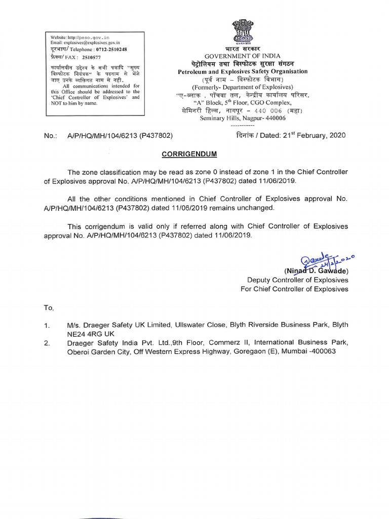 PESO Zone 0 Approval Bodyguard 7000 & 1000 - 1500 | PDF