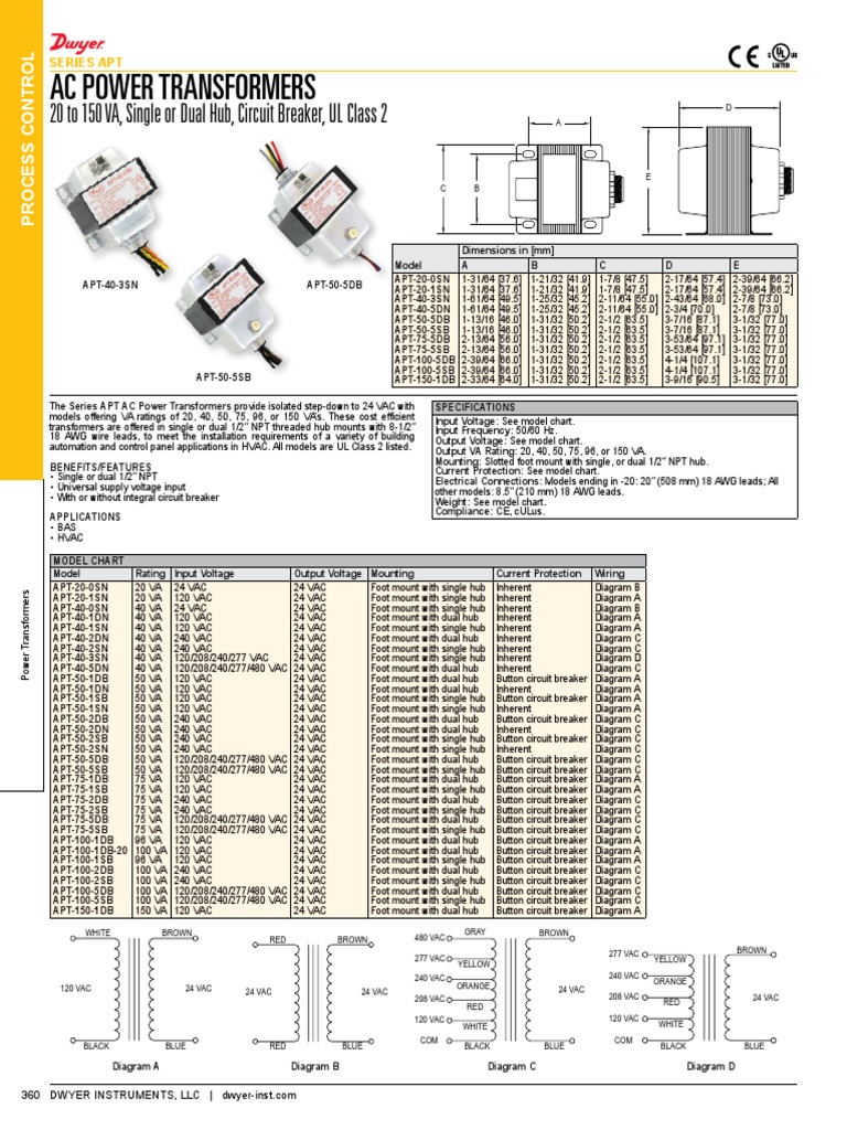 Ac Power Transformers: 20 To 150 VA, Single or Dual Hub, Circuit Breaker, UL Class 2 | PDF ...