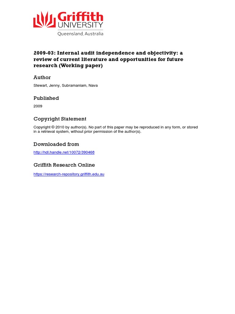 2009 03 Internal Audit Independence and Objectivity A Review of Current ...