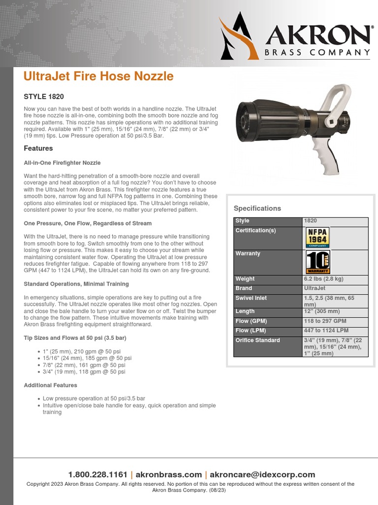 Akron Hand Line Nozzle 1820 Brochure | PDF | Nozzle