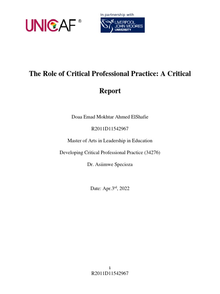 Critical Report Final Assessment | PDF | Reflective Practice | Learning