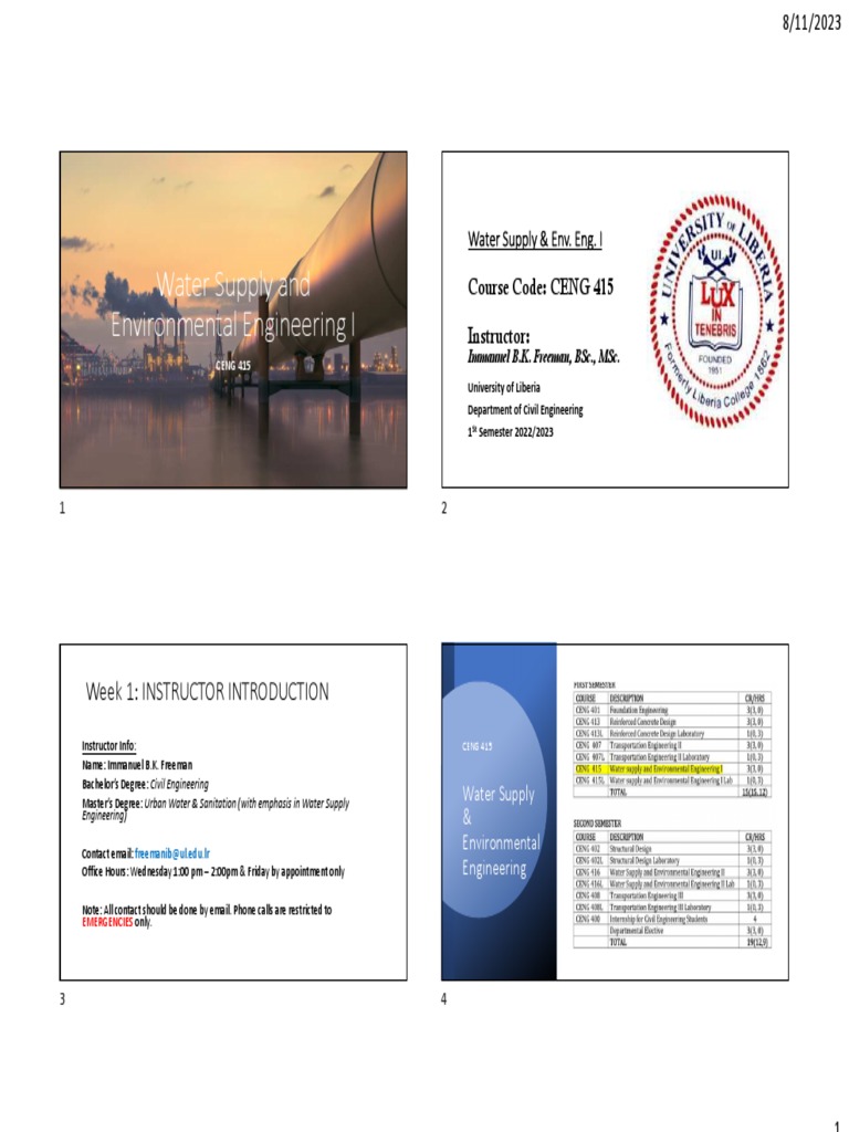 415 - Week 1 Slides | PDF | Water Purification | Water