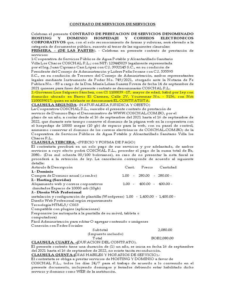 Contrato de Servicios de Servicios | PDF