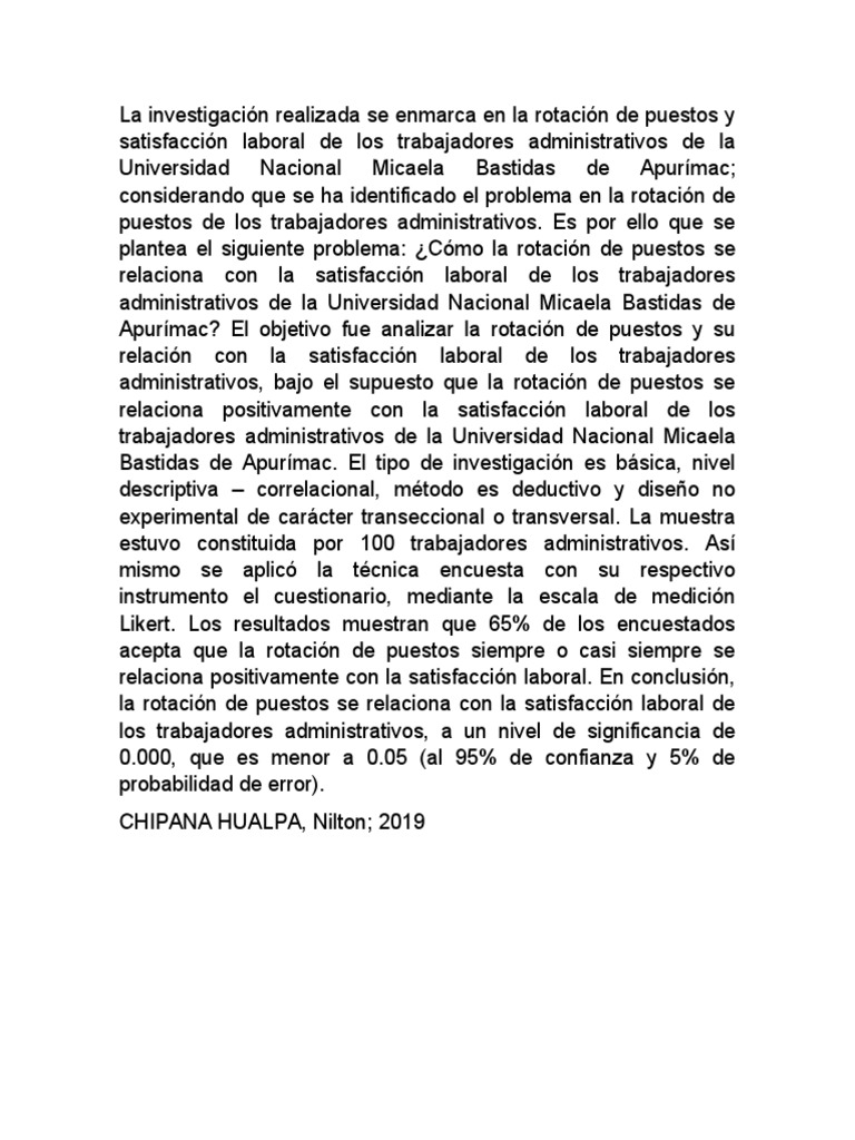 La Investigación Realizada Se Enmarca en La Rotación de Puestos y ... La Investigación Realizada Se Enmarca en La Rotación de Puestos y ...