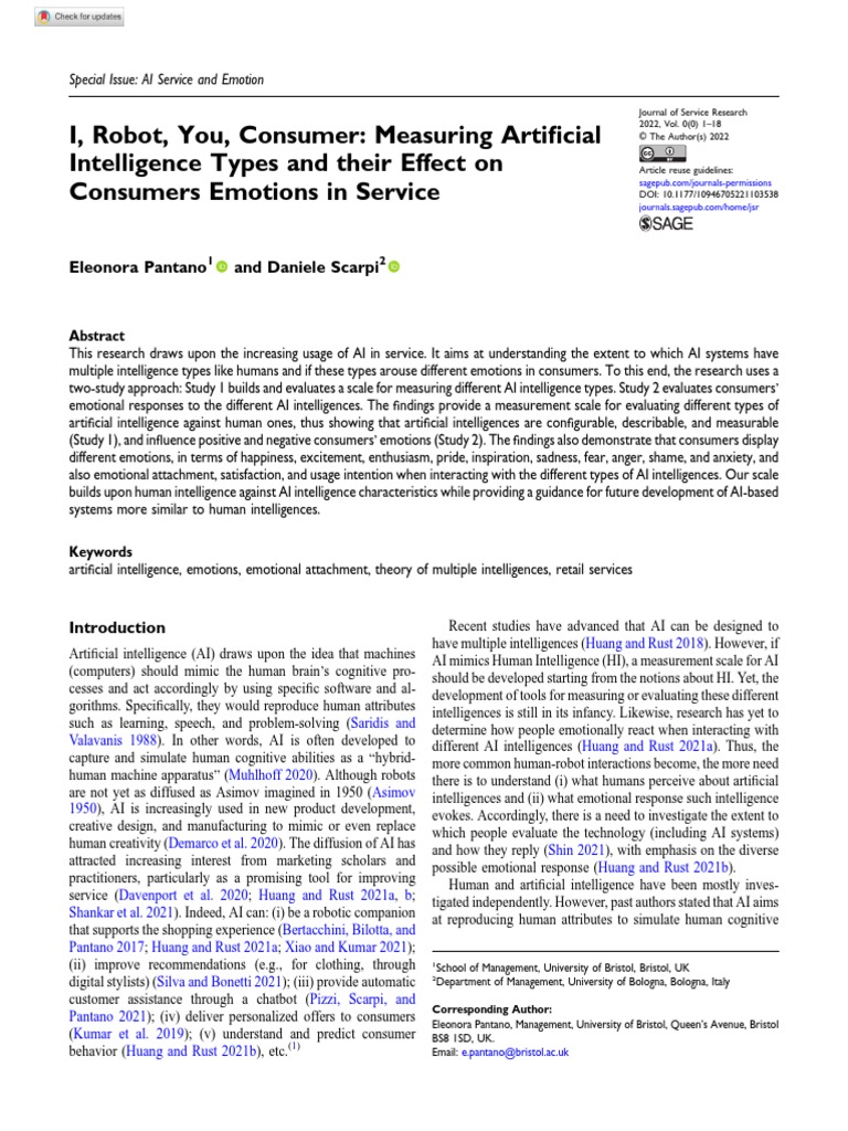 Measuring Artificial Intelligence Types and Their Effect On Consumers Emotions in Service | PDF ...