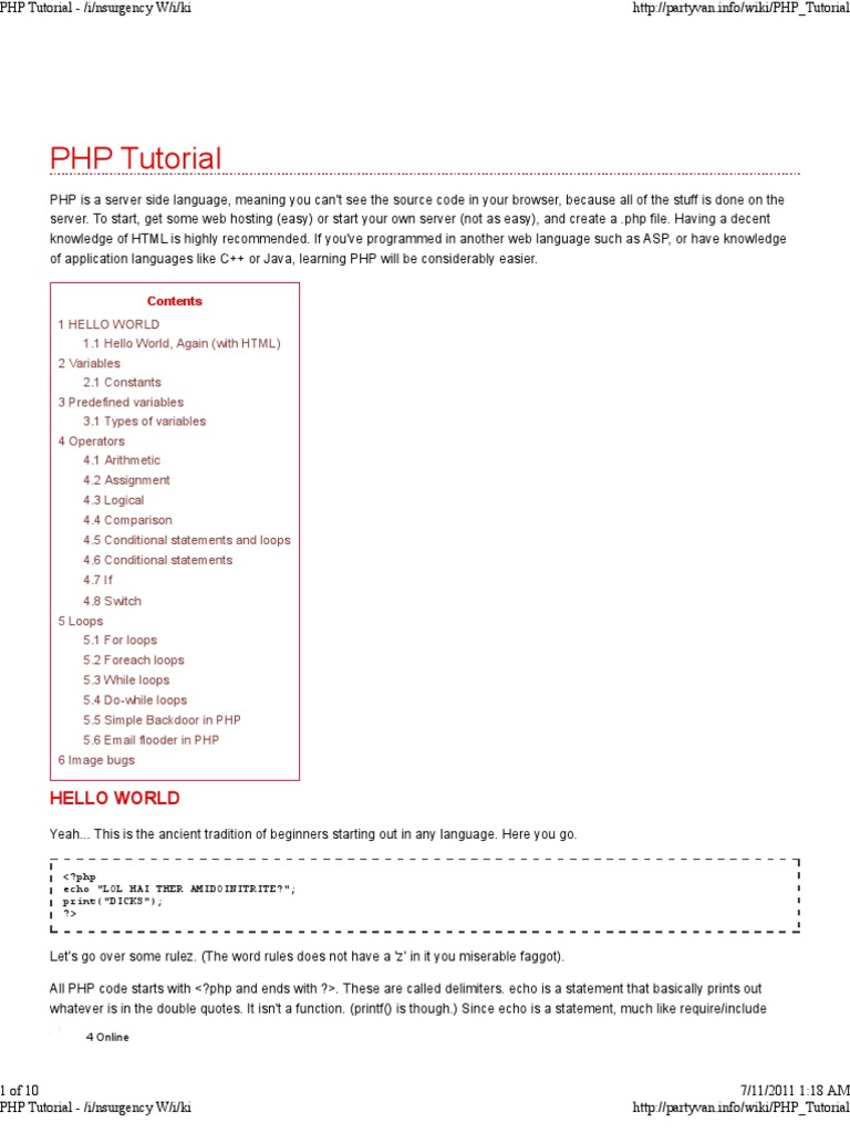 PHP Tutorial - I Nsurgency W I Ki | PDF | Php | Control Flow