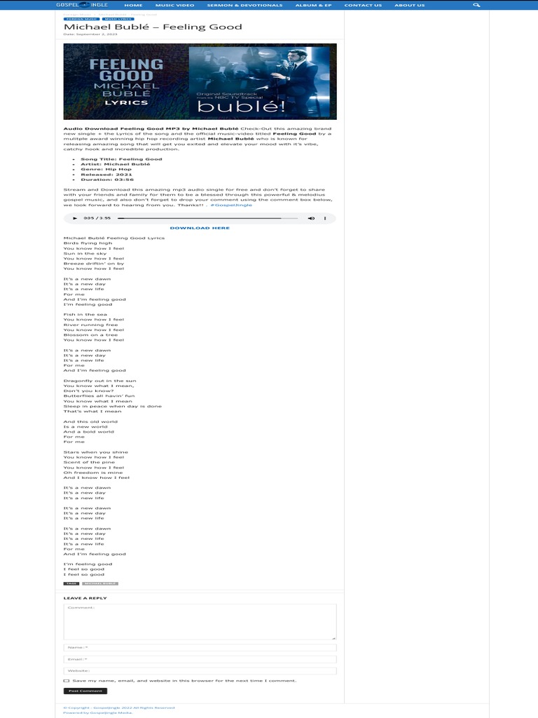 Michael Bublé – Feeling Good DOWNLOAD & Lyrics | PDF