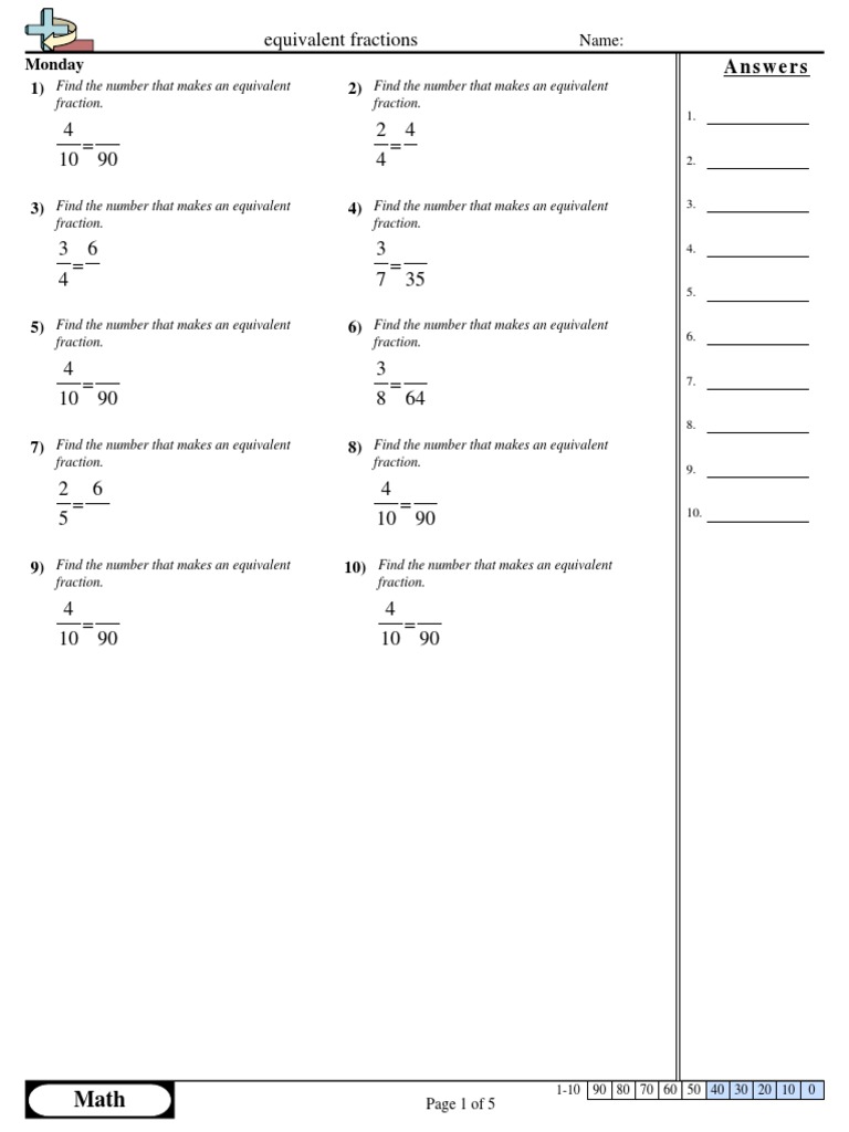 Equivalent Fractions Answer Key | PDF
