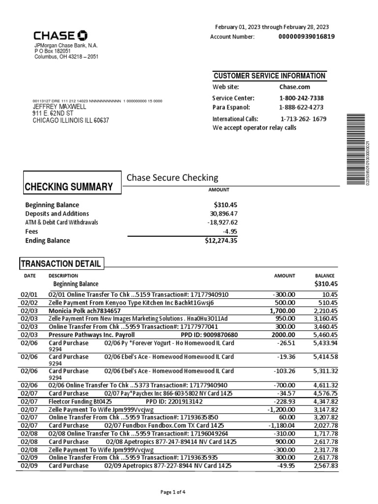 Chase Bank Feb 2023 | PDF | Payments | Chase Bank