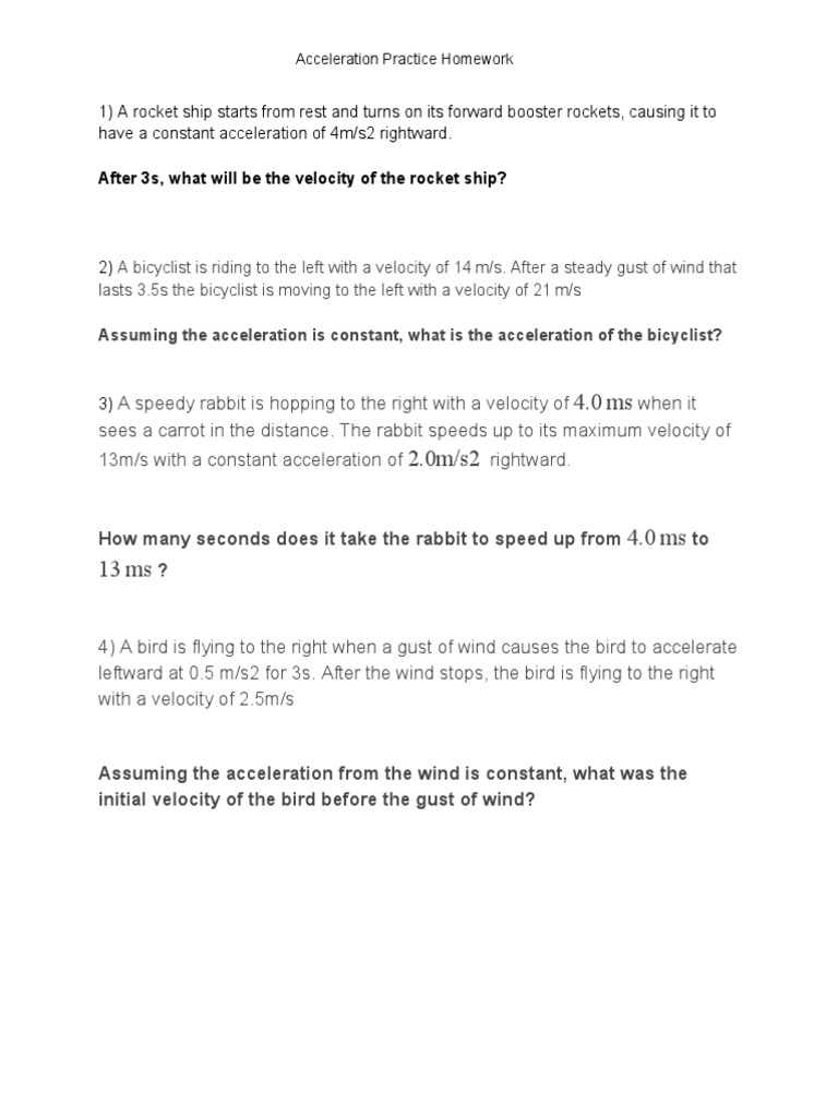 Acceleration Practice Homework | PDF