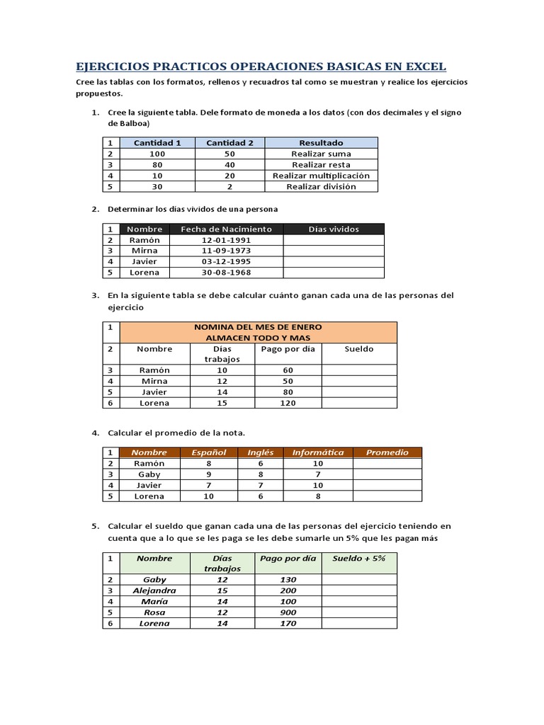 Ejercicios Practicos Operaciones Basicas | PDF