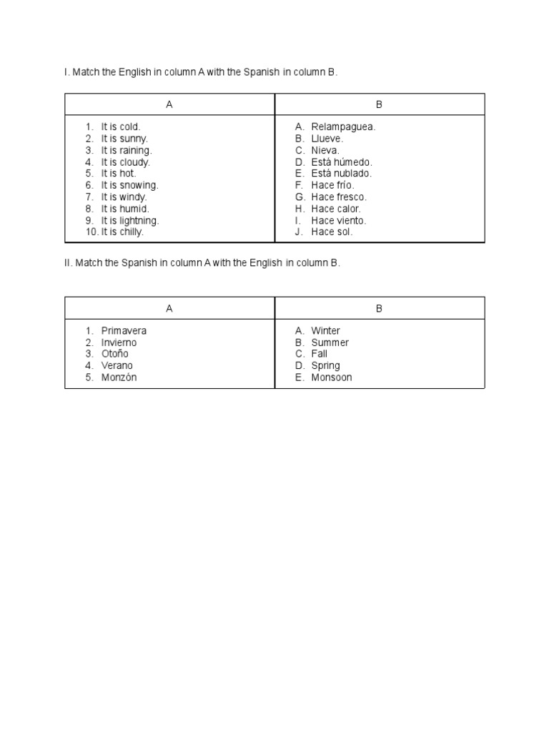 Seasons and Weather Vocabulary Worksheet | PDF