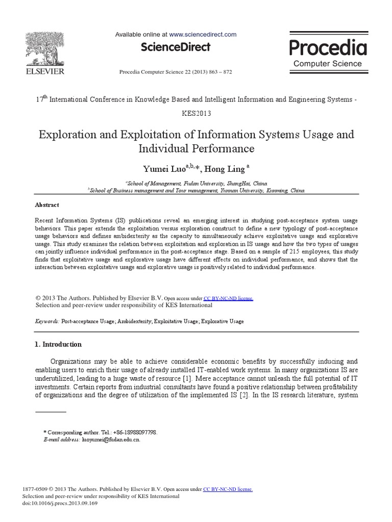 Exploration And Exploitation Of Information Systems Usage Pdf Cognitive Science Cognition