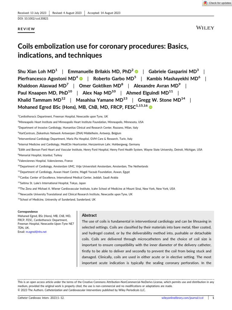 Coils Embolization Use For Coronary Procedures - Cathet Cardio Intervent - 2023 - Loh | Download ...