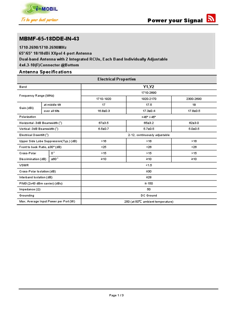 Mbmf-65-18dde-In-43-Ii Imo Data Sheet | PDF | Antenna (Radio) | Electronics