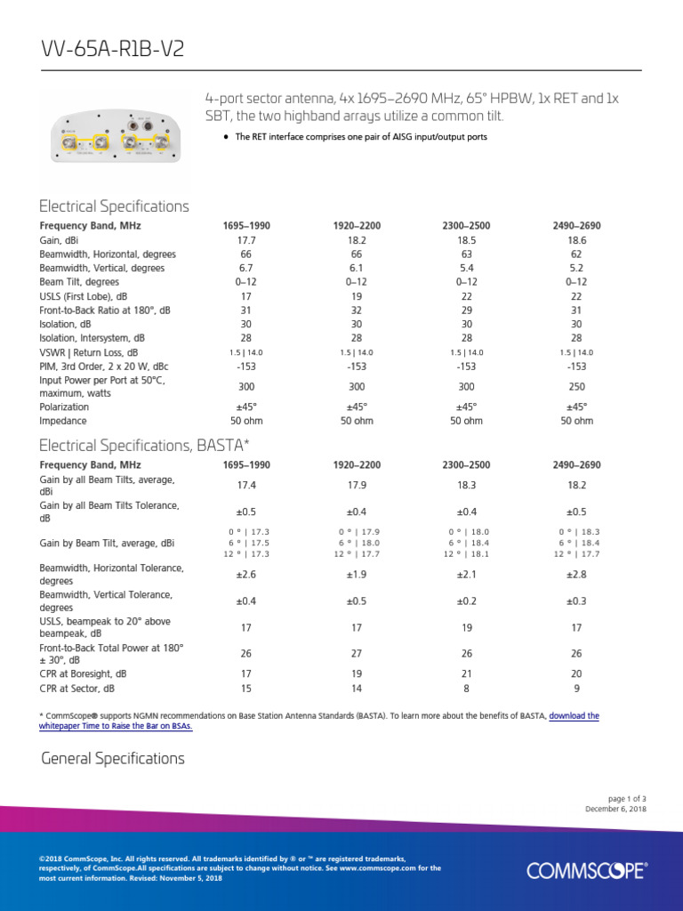 Vv-65a-R1b-V2-Data Sheet | PDF | Antenna (Radio) | Decibel