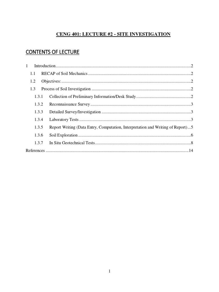 Lecture #2 - Soil Investigation, CENG 401-1-1 | PDF | Geotechnical ...