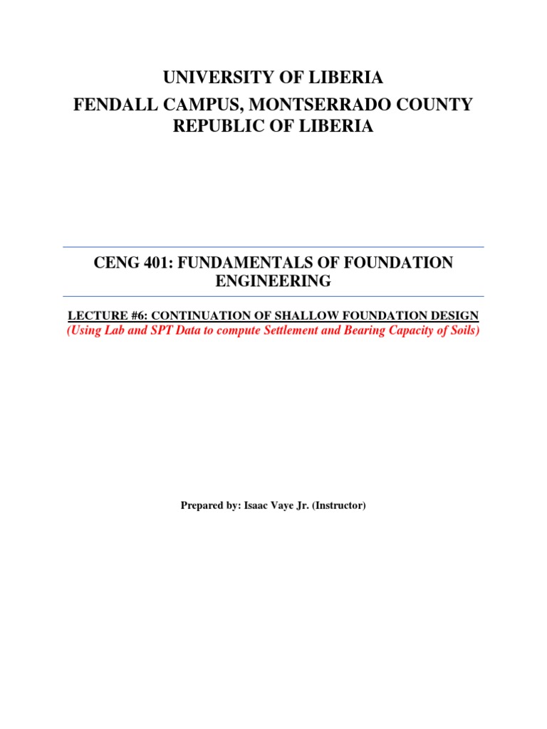 Lecture 6 CENG 401 (Using SPT and Lab Data To Compute For Bearing ...