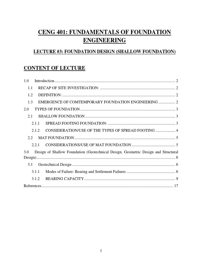 Lecture #3 - Foundation Design (Shallow Foundation) CENG 401 | PDF ...