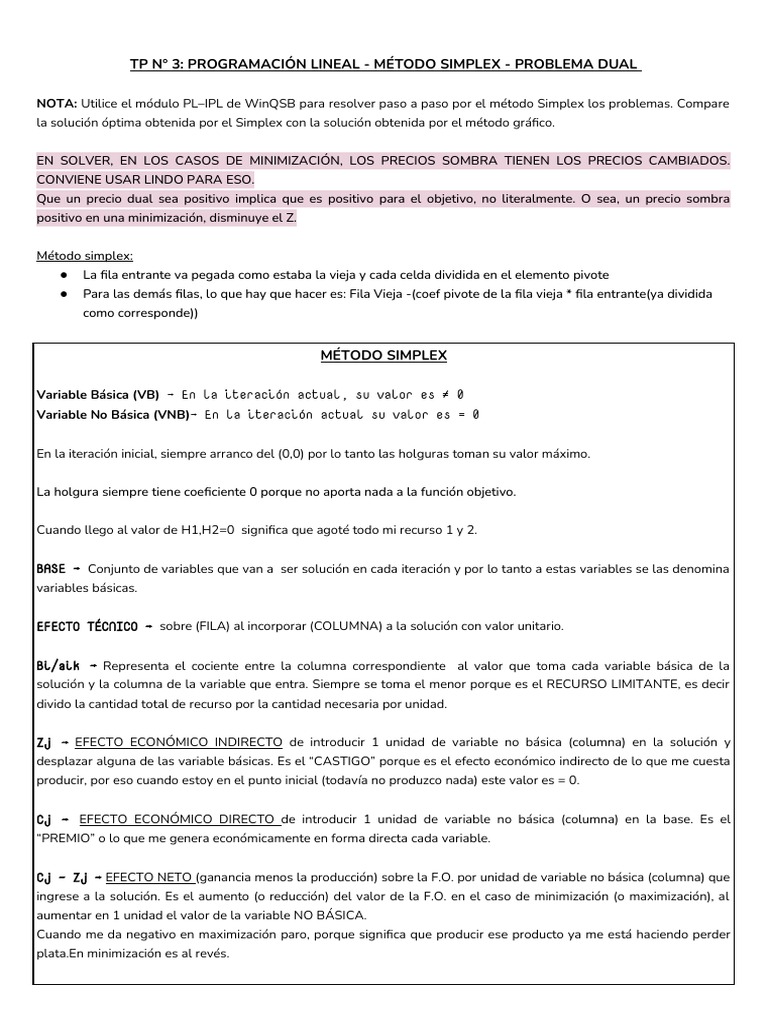 TP 3 - PL - MÉTODO SIMPLEX - PROBLEMA DUAL | PDF | Desigualdad (Matemáticas) | Programación lineal
