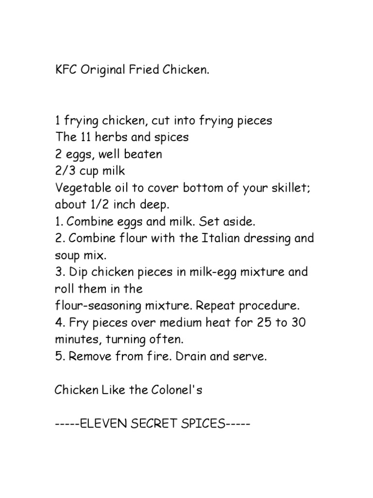 KFC Original Recipe Chicken | PDF