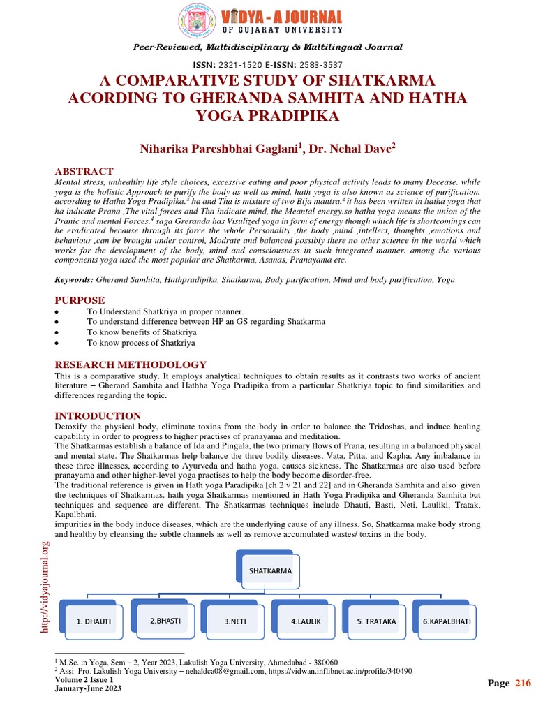 A Comparative Study of Shatkarma | PDF | Hatha Yoga | Autonomic Nervous ...