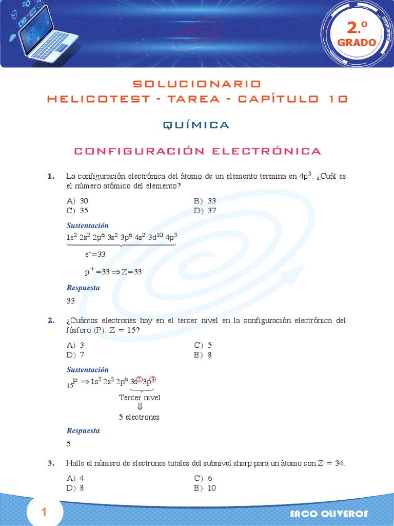 7 Quim 2 Cap 10 Sol Tarea 22 | PDF | Configuración electronica | Física nuclear