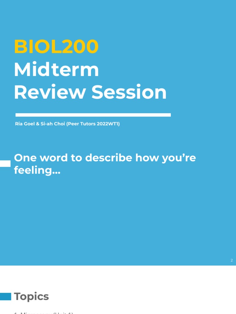 BIOL200 Midterm Review Session 2022WT1 - V2 | PDF | Rna Splicing | Microscope