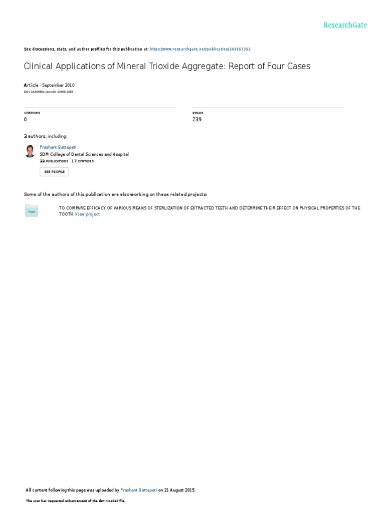 Clinical Applications of MTA-Case Reports | PDF | Dentistry Branches ...