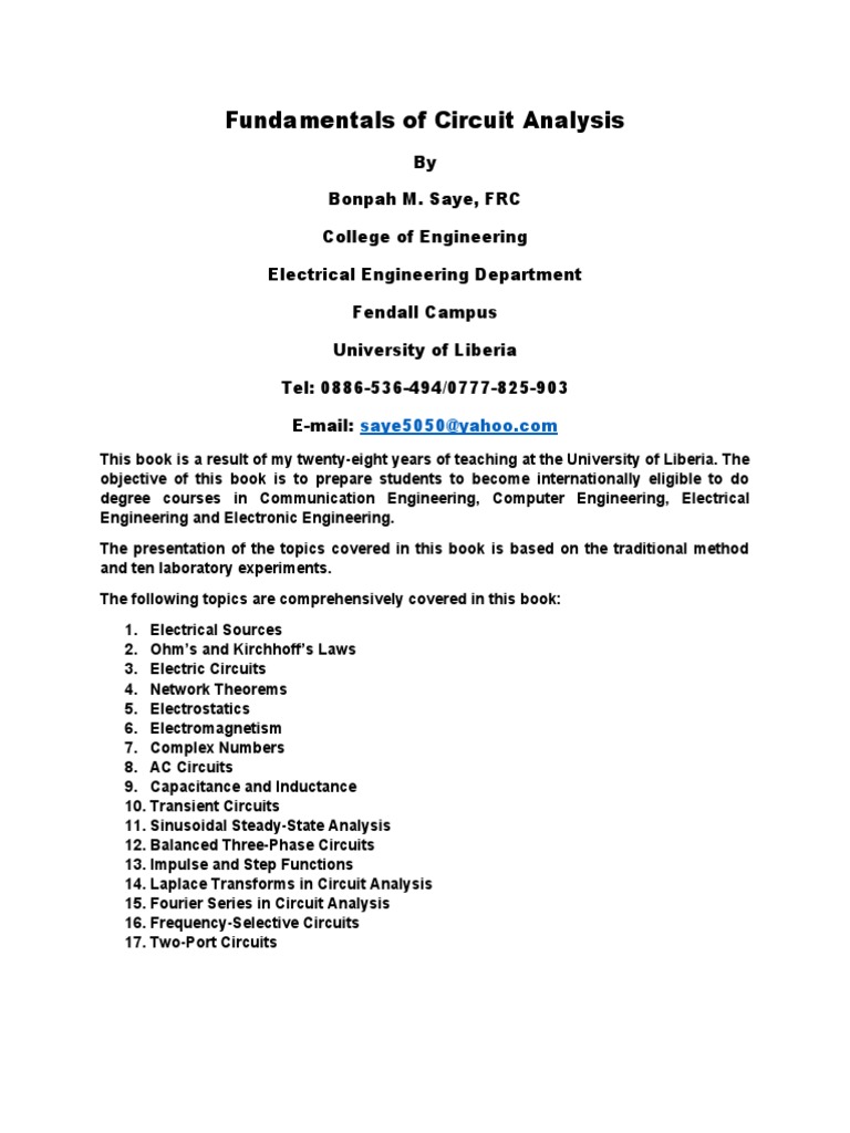 Fundamentals of Circuit Analysis | PDF | Electrical Network | Series ...