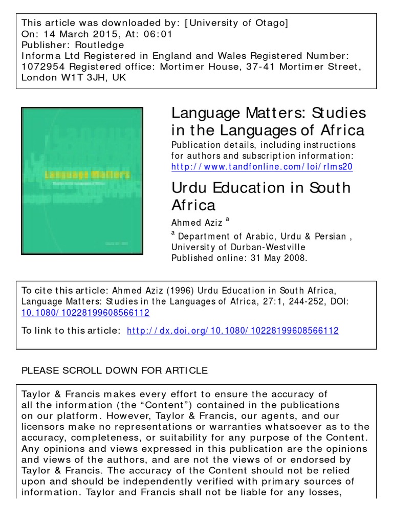 History of Urdu in South Africa | PDF | Urdu | Learning
