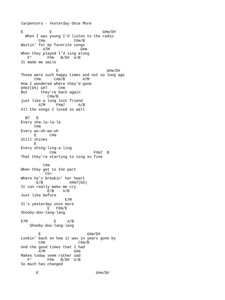 Carpenters - Yesterday Once More | PDF | Recorded Music | Albums