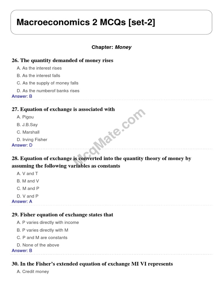 Macroeconomics 2 Set 2 | PDF | Quantity Theory Of Money | Money Macroeconomics 2 Set 2 | PDF | Quantity Theory Of Money | Money