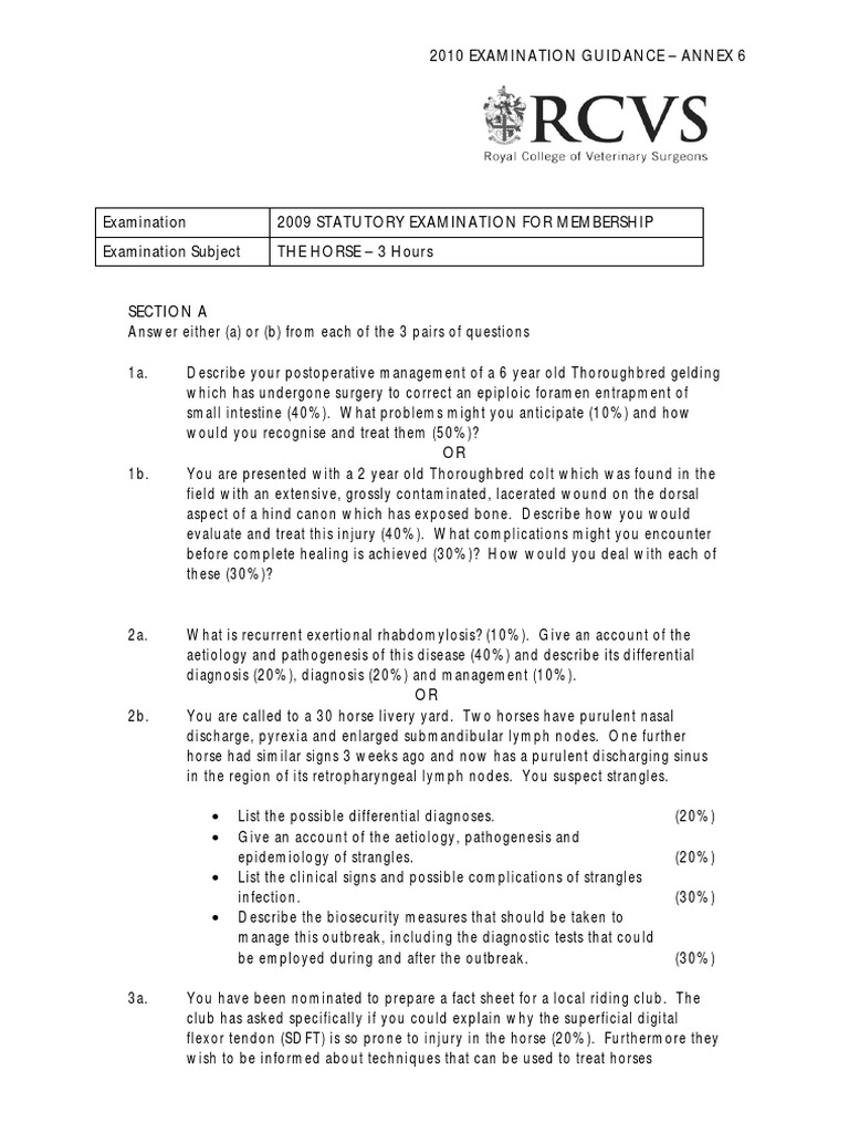 RCVS Statutory Exam Guidance 2010 | PDF | Dairy Cattle | Sheep