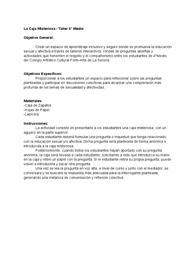 La Caja Misteriosa - Taller 4° Medio | PDF | Ciencias sociales | Salud ...