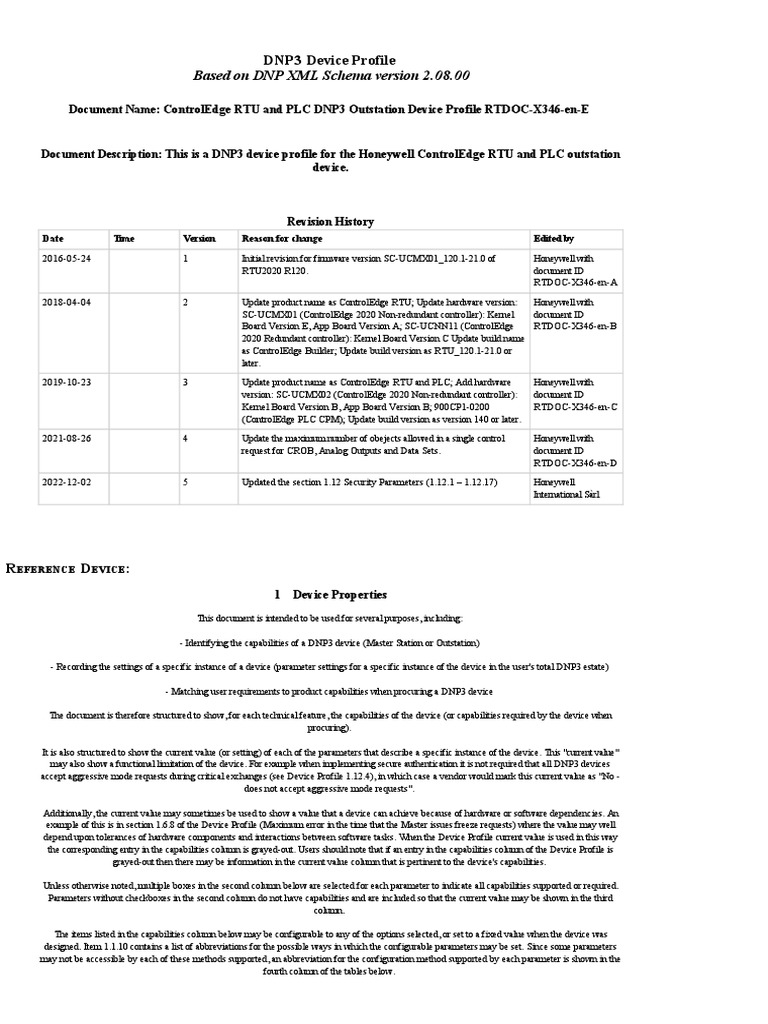 ControlEdge RTU DNP3 Device Profile | PDF | Port (Computer Networking ...