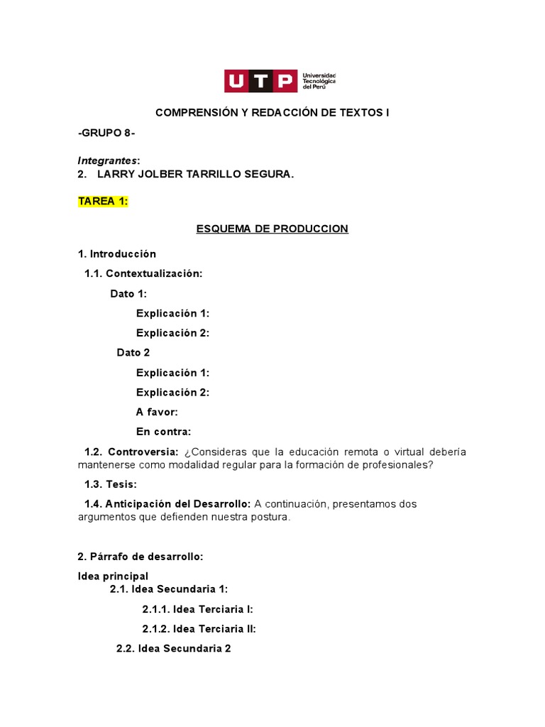 Semana 2 - Esquema de Produccion y Redaccion Preliminar | PDF Semana 2 - Esquema de Produccion y Redaccion Preliminar | PDF