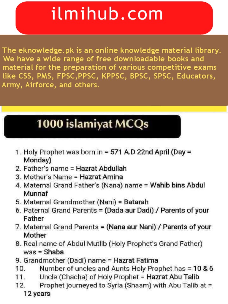 1000 Islamic Studies MCQs | PDF | Software | Information Technology 1000 Islamic Studies MCQs | PDF | Software | Information Technology