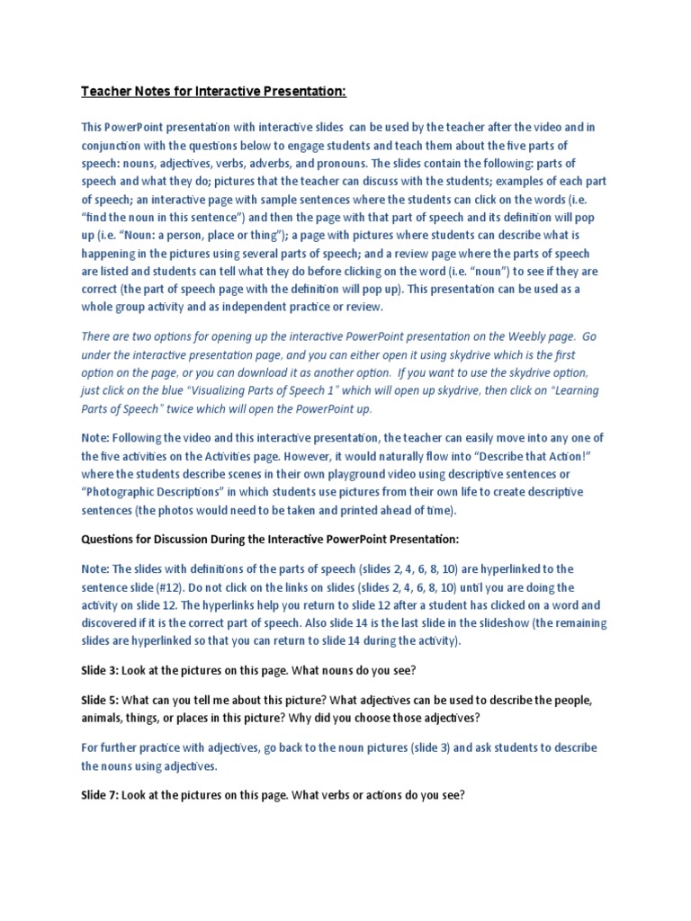 Interactive Parts of Speech Guide | PDF | Part Of Speech | Adverb